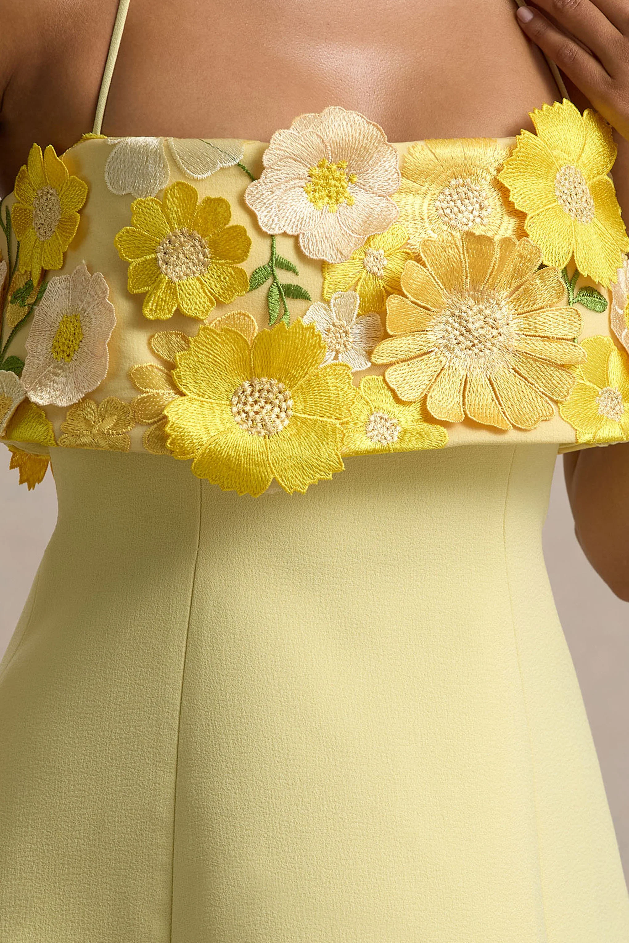 Shelley | Lemon Floral Bandeau Micro-Mini Dress - Club L London